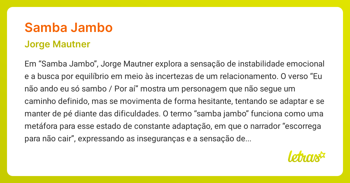 Significado da música SAMBA JAMBO (Jorge Mautner) - LETRAS.MUS.BR