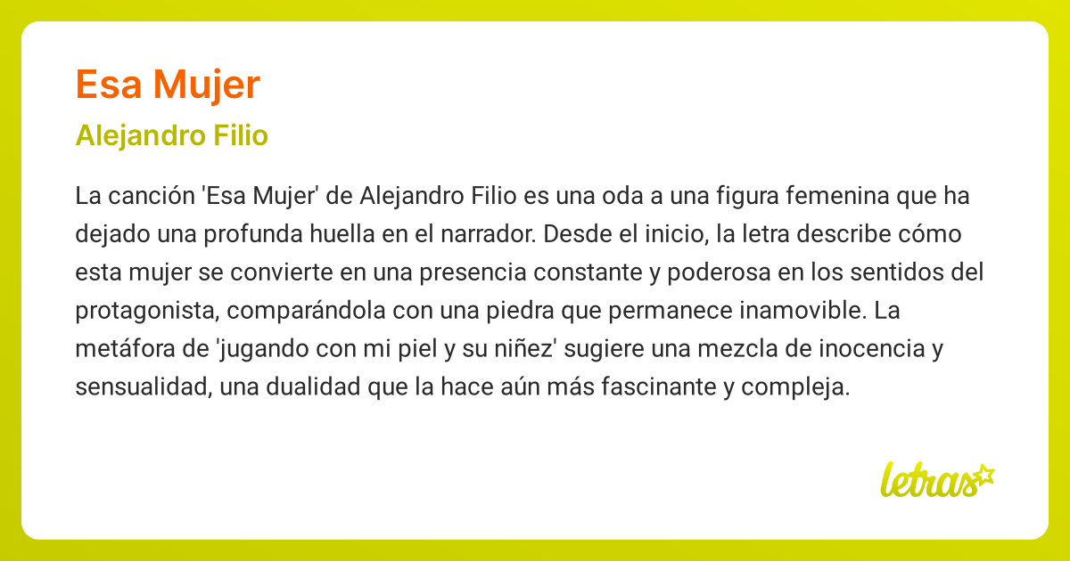 Significado de la canción ESA MUJER (Alejandro Filio) - LETRAS.COM