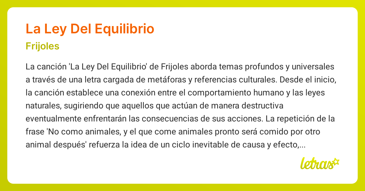 Significado de la canción LA LEY DEL EQUILIBRIO (Frijoles) - LETRAS.COM