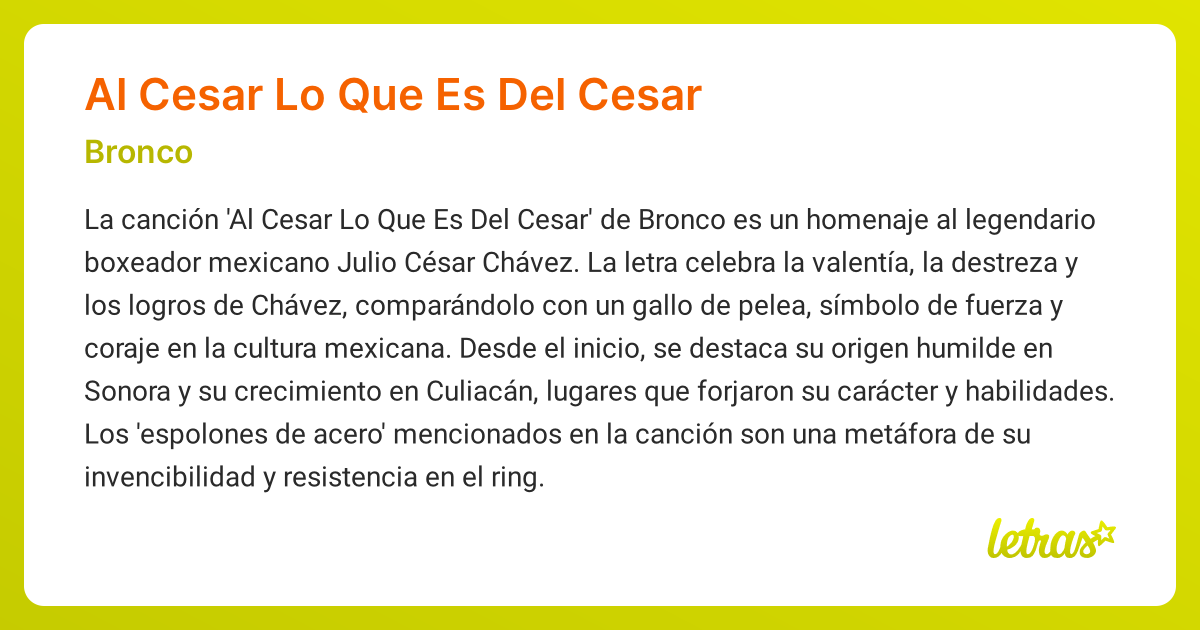 Significado de la canción AL CESAR LO QUE ES DEL CESAR (Bronco ...