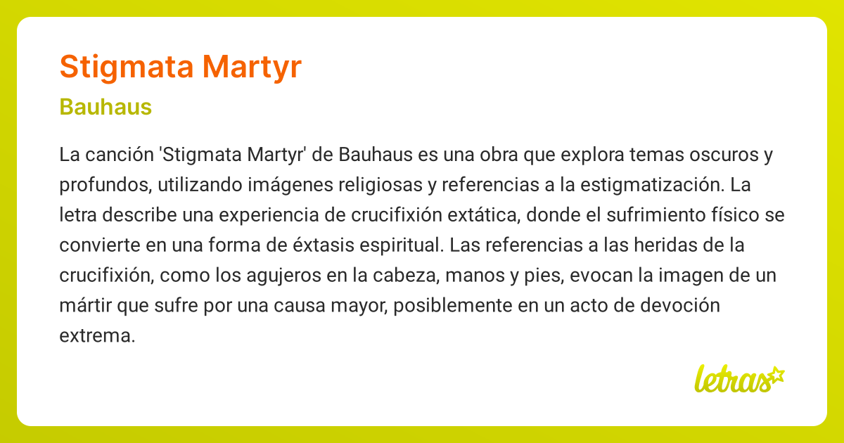 Significado de la canción STIGMATA MARTYR (Bauhaus) - LETRAS.COM
