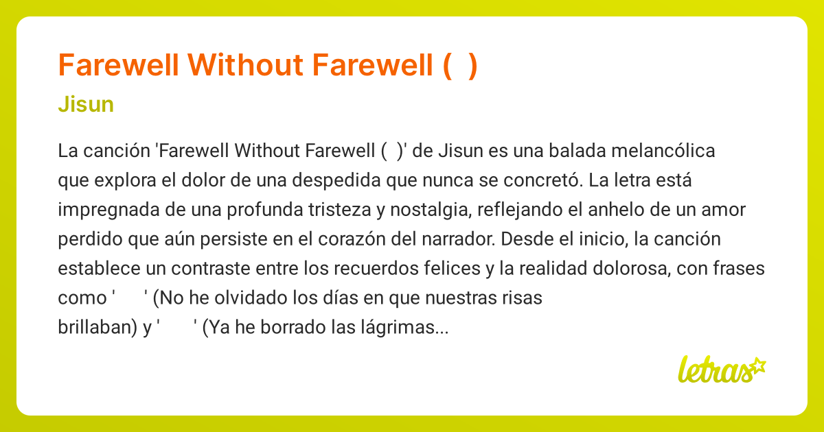 Significado de la canción Farewell Without Farewell (이별 못한 이별) (Jisun ...
