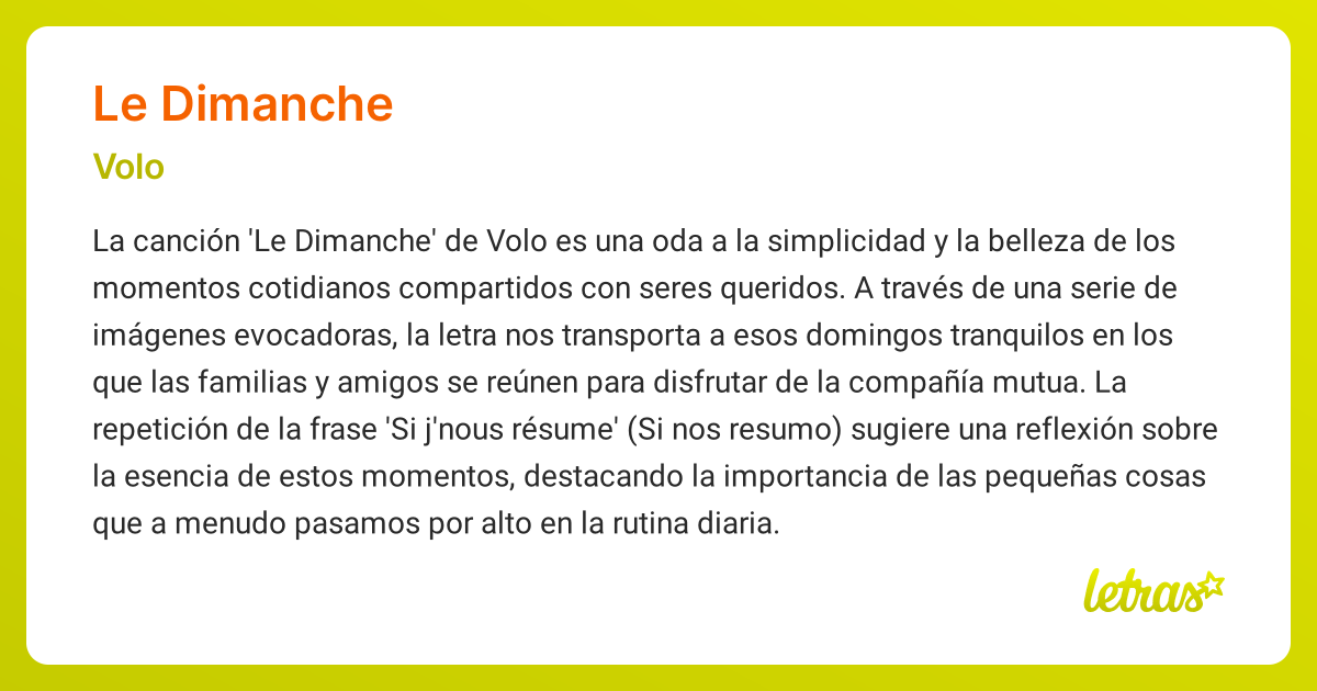 Significado de la canción LE DIMANCHE (Volo) - LETRAS.COM
