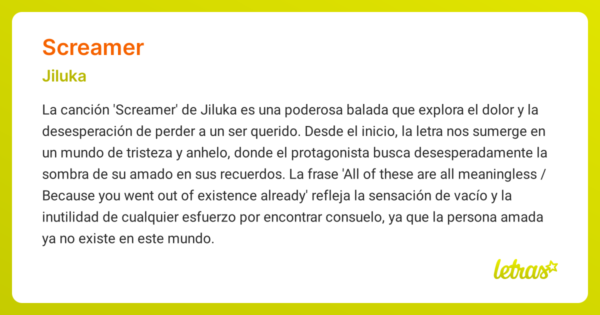Significado de la canción SCREAMER (Jiluka) - LETRAS.COM