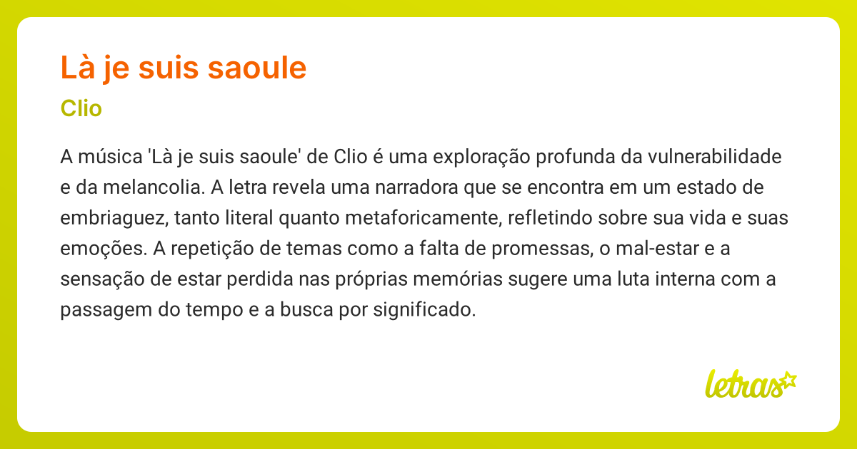 Significado Da Música Là Je Suis Saoule Clio Letras Mus Br