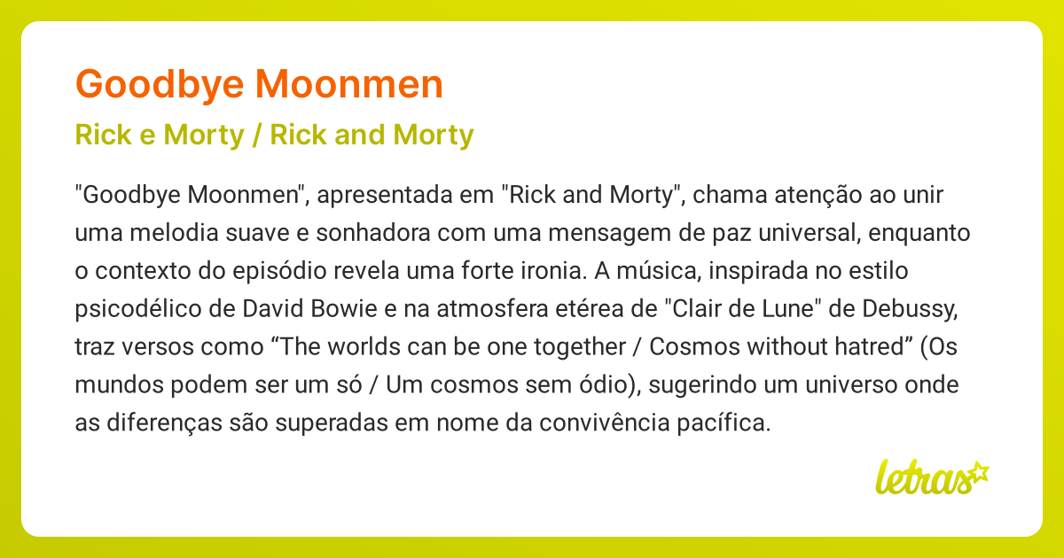 Significado da música GOODBYE MOONMEN (Rick e Morty / Rick and Morty ...
