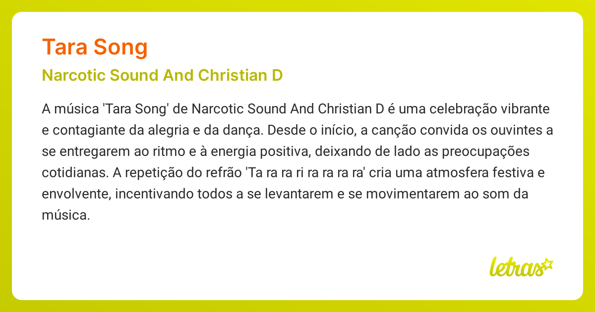 Significado da música TARA SONG (Narcotic Sound And Christian D ...