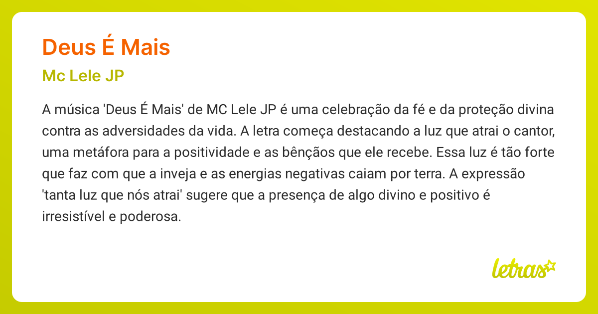 Significado da música DEUS É MAIS (MC Lele JP) - LETRAS.MUS.BR