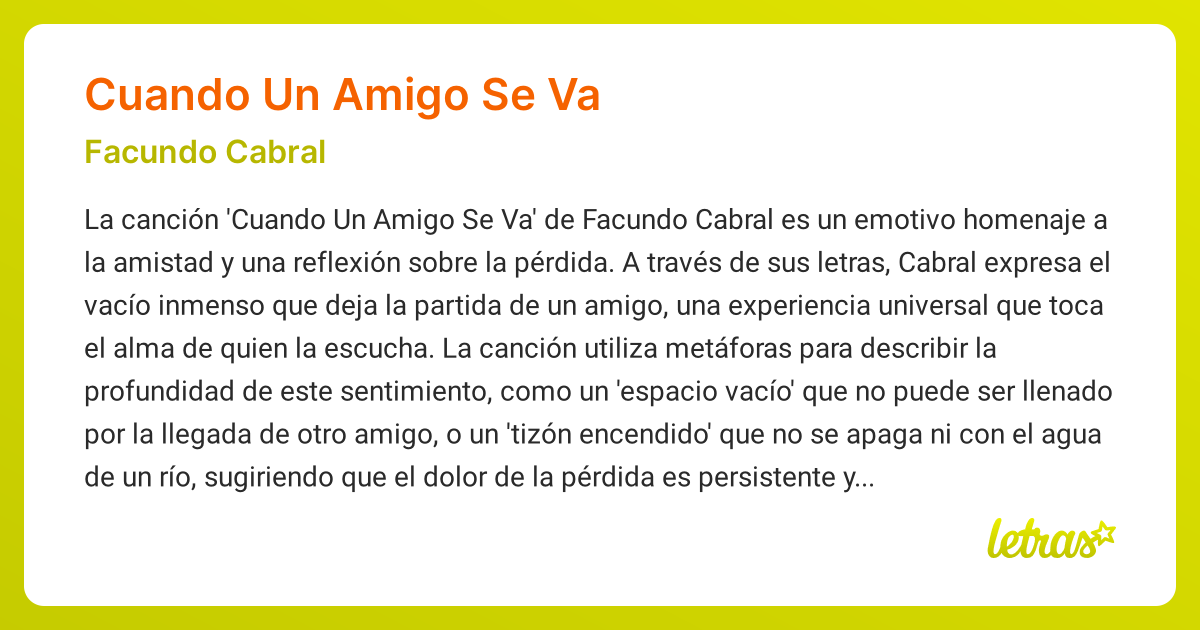 Significado de la canción CUANDO UN AMIGO SE VA (Facundo Cabral ...