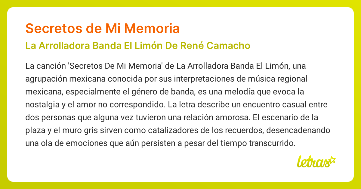 Significado de la canción SECRETOS DE MI MEMORIA (La Arrolladora Banda ...
