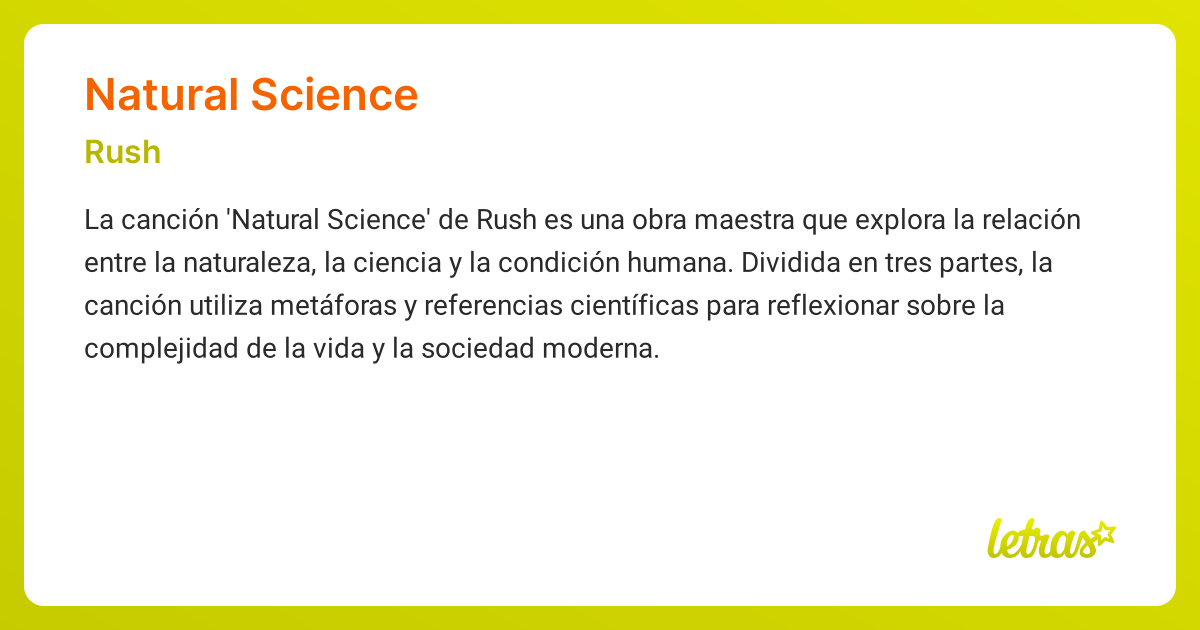 Significado de la canción NATURAL SCIENCE (Rush) - LETRAS.COM