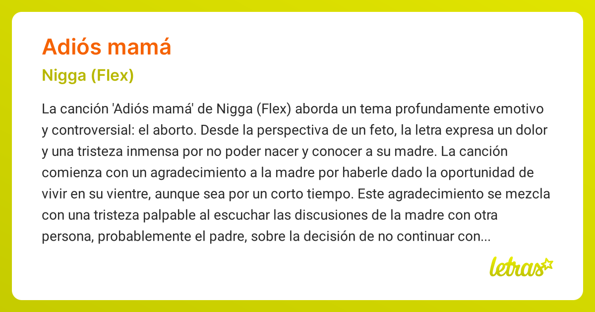 Significado de la canción ADIÓS MAMÁ (Nigga (Flex)) - LETRAS.COM