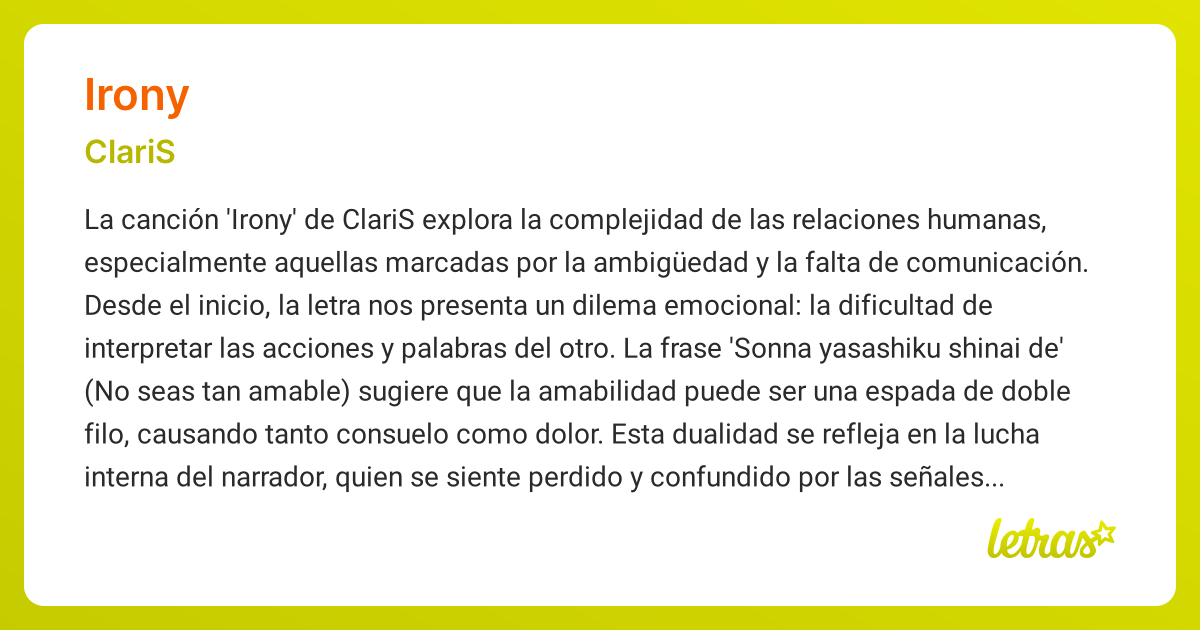 Significado de la canción IRONY (ClariS) - LETRAS.COM