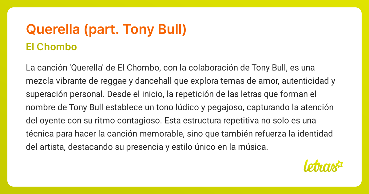 Significado de la canción QUERELLA (PART. TONY BULL) (El Chombo ...
