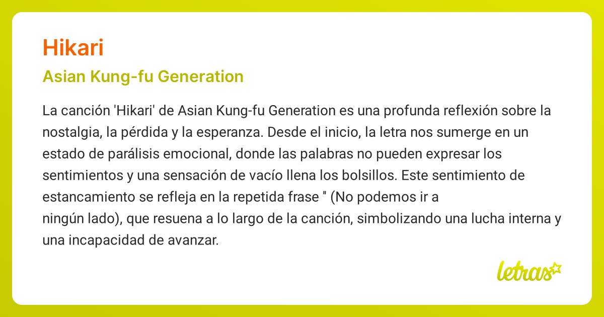 Significado de la canción HIKARI (Asian Kung-fu Generation) - LETRAS.COM