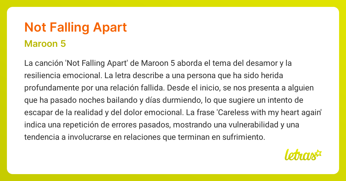 Significado de la canción NOT FALLING APART (Maroon 5) - LETRAS.COM