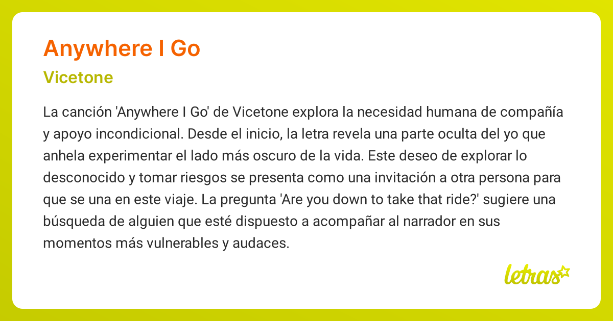 Significado de la canción ANYWHERE I GO (Vicetone) - LETRAS.COM