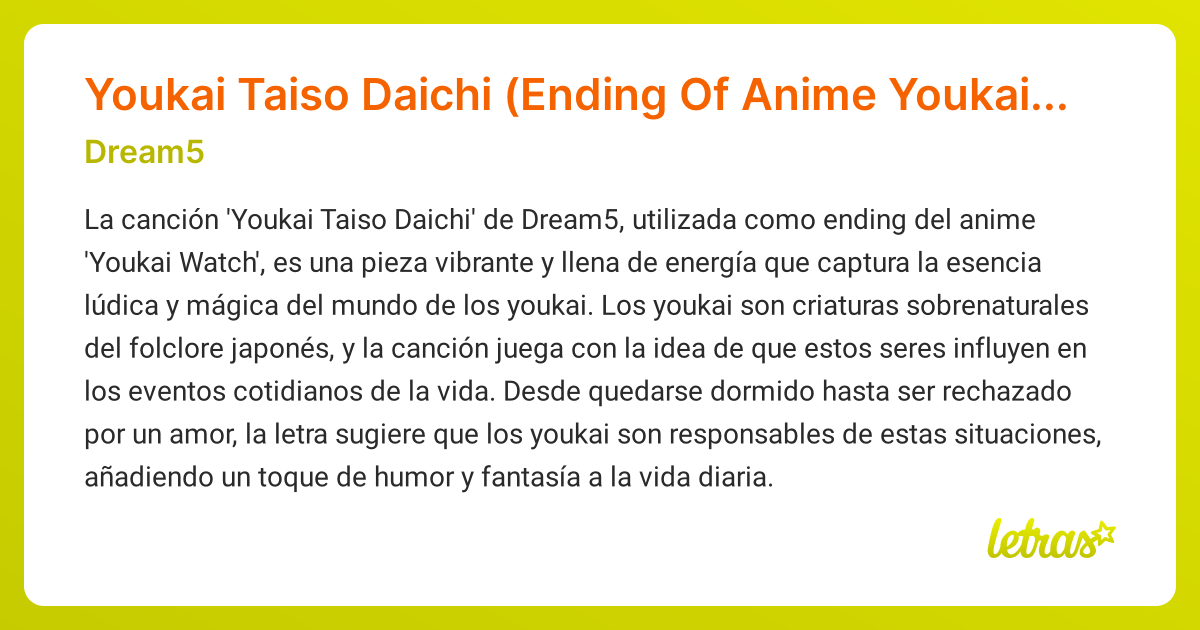 Significado de la canción Youkai Taiso Daichi (Ending Of Anime Youkai ...