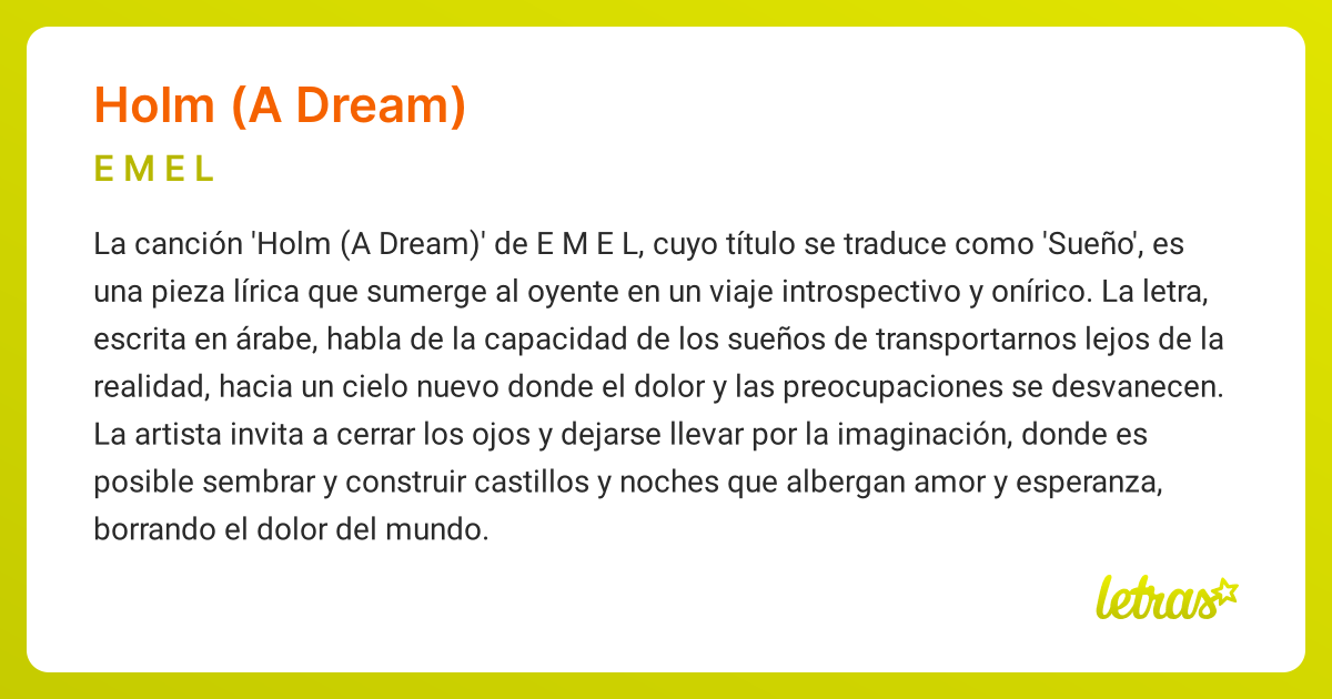 Significado de la canción HOLM (A DREAM) (E M E L) - LETRAS.COM