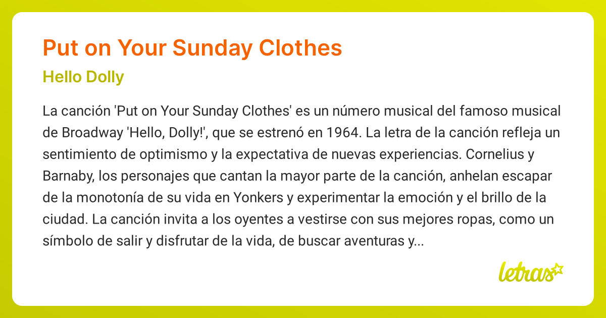 Significado de la canción PUT ON YOUR SUNDAY CLOTHES (Hello Dolly ...