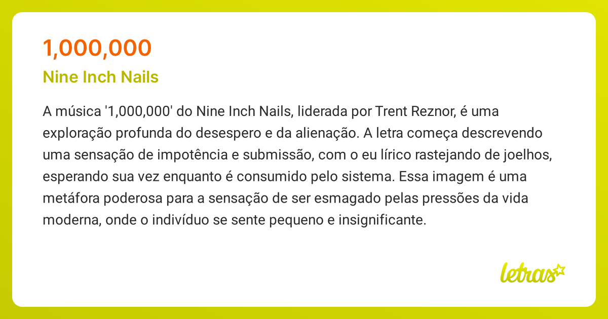 Significado da música 1,000,000 (Nine Inch Nails) - LETRAS.MUS.BR