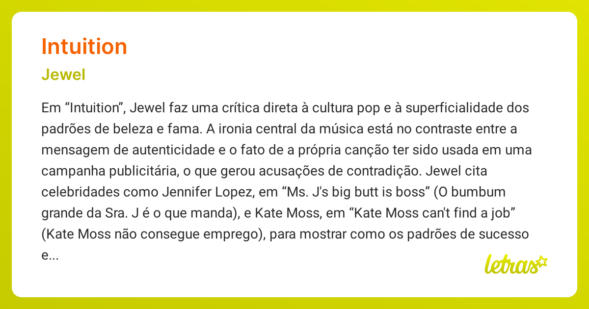 Significado da música INTUITION (Jewel) - LETRAS.MUS.BR