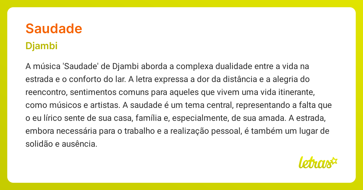 Significado da música SAUDADE (Djambi) - LETRAS.MUS.BR
