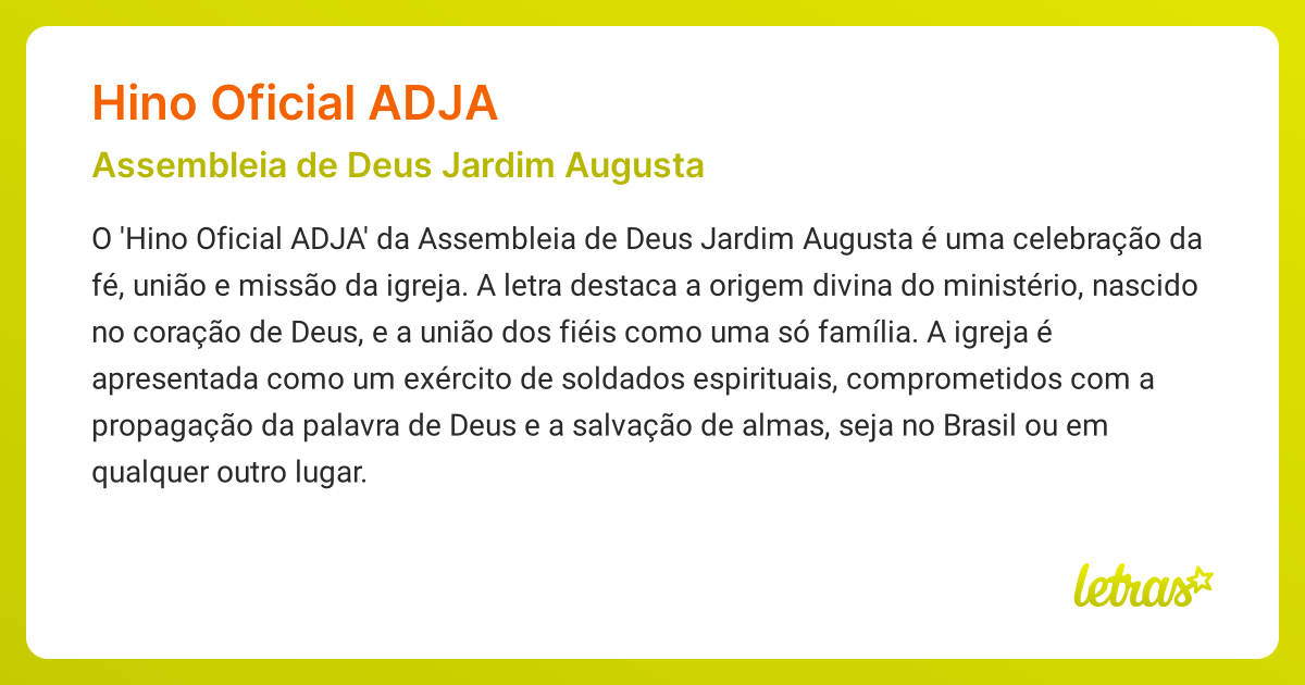 Significado da música HINO OFICIAL ADJA (Assembleia de Deus Jardim ...