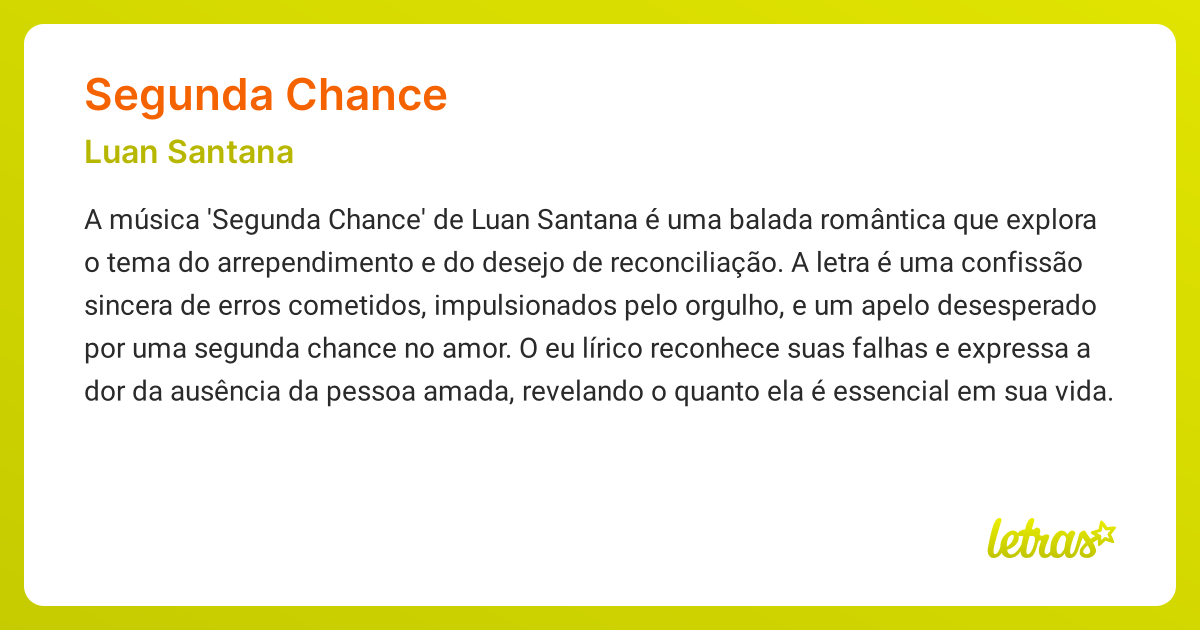 Significado da música SEGUNDA CHANCE (Luan Santana) - LETRAS.MUS.BR