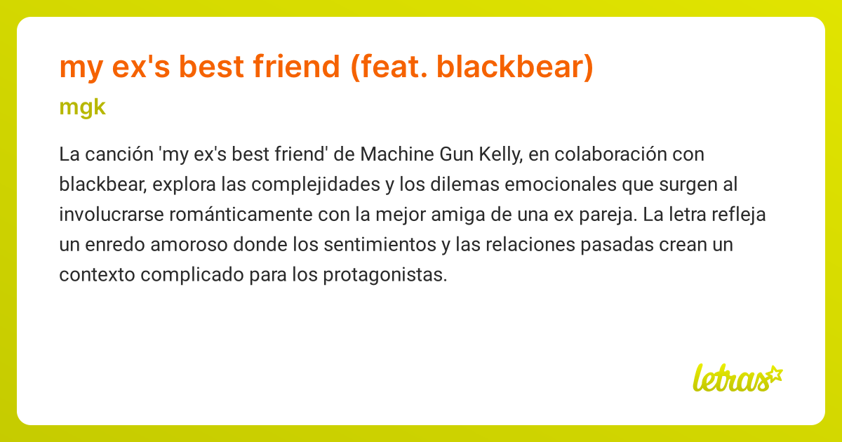Significado de la canción my ex's best friend (feat. blackbear) (mgk ...
