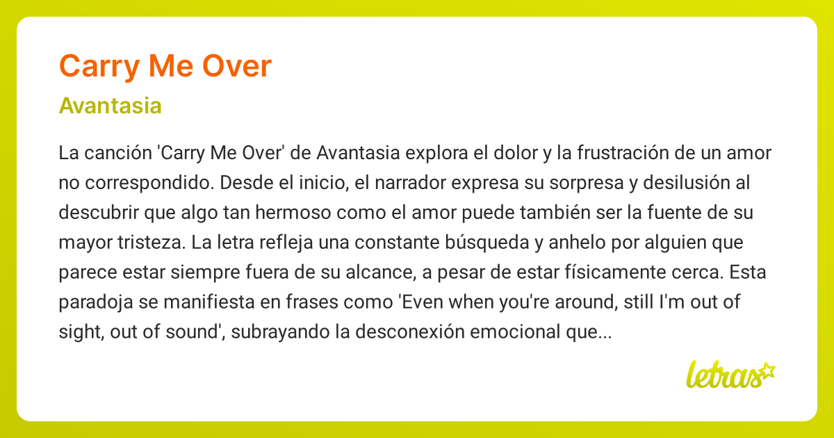 Significado de la canción CARRY ME OVER (Avantasia) - LETRAS.COM