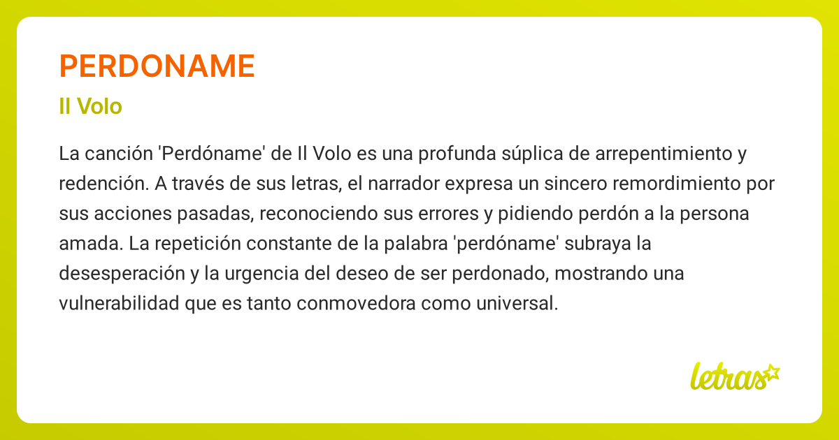 Significado de la canción PERDONAME (Il Volo) - LETRAS.COM