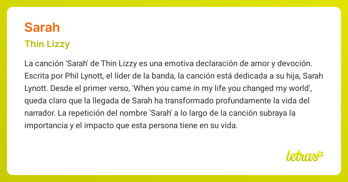 Significado de la canción SARAH (Thin Lizzy) - LETRAS.COM
