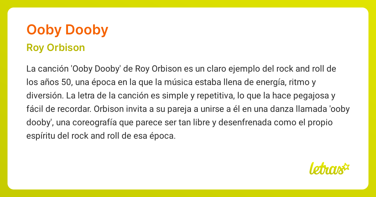 Significado de la canción OOBY DOOBY (Roy Orbison) - LETRAS.COM