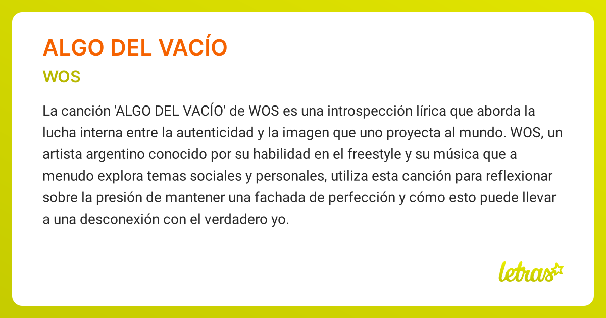Significado de la canción ALGO DEL VACÍO (WOS) - LETRAS.COM
