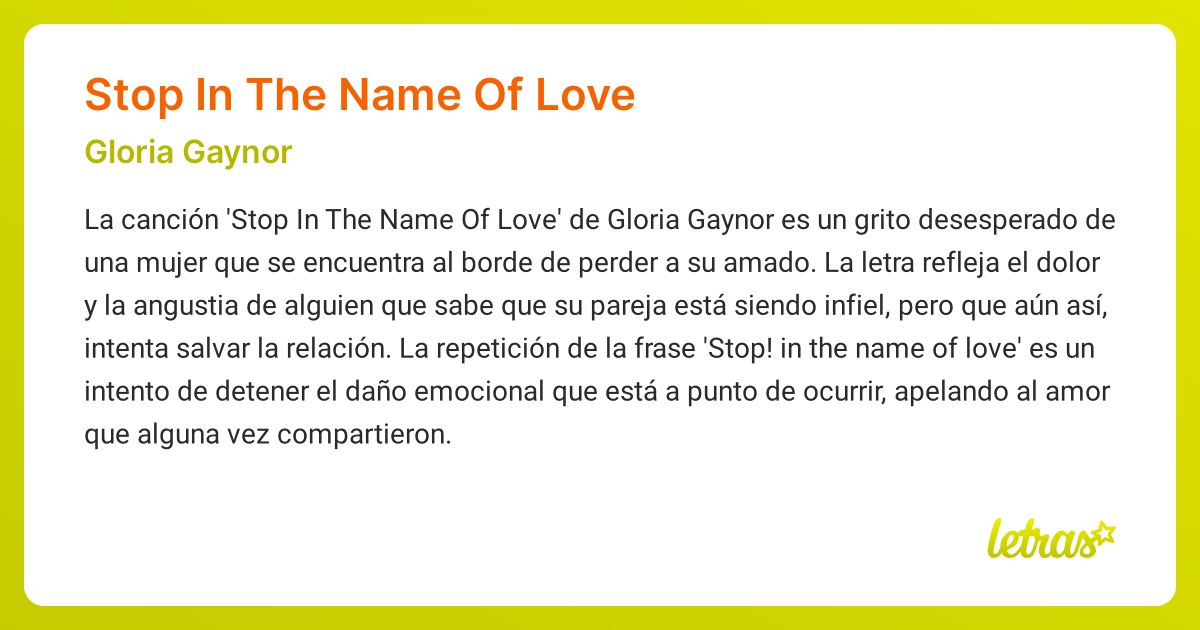 Significado de la canción STOP IN THE NAME OF LOVE (Gloria Gaynor ...