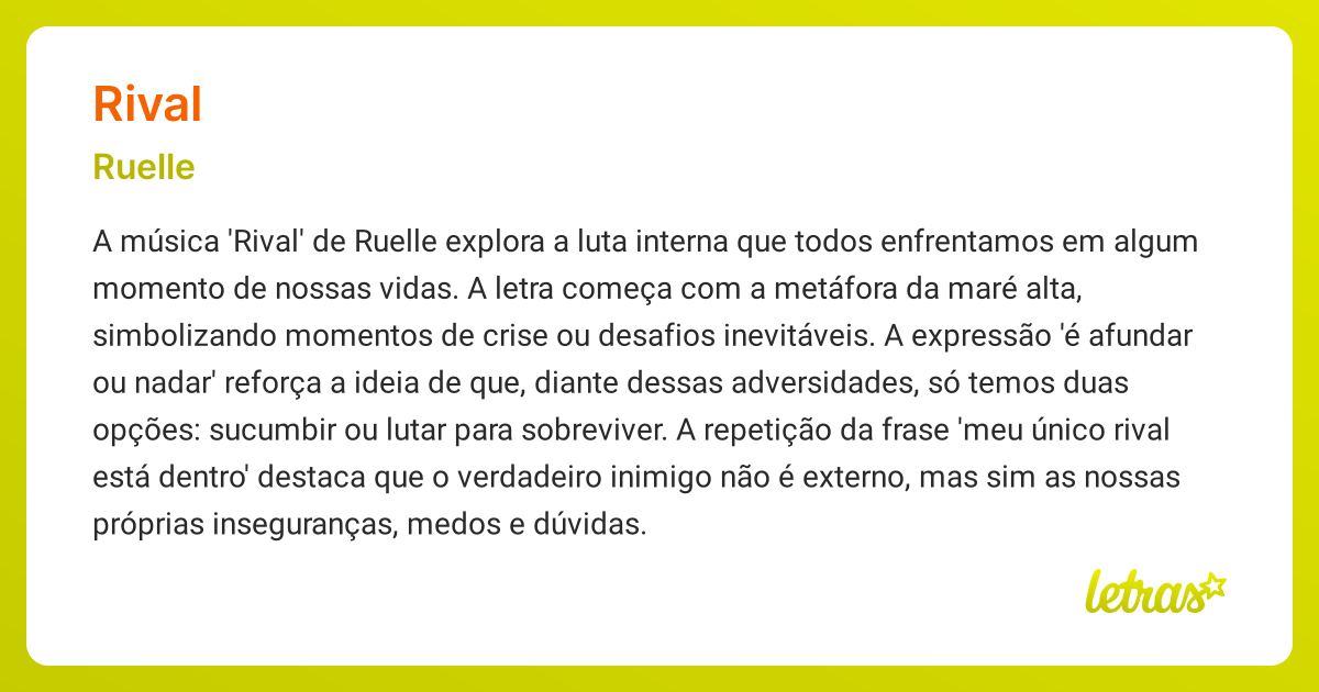 Significado da música RIVAL (Ruelle) - LETRAS.MUS.BR