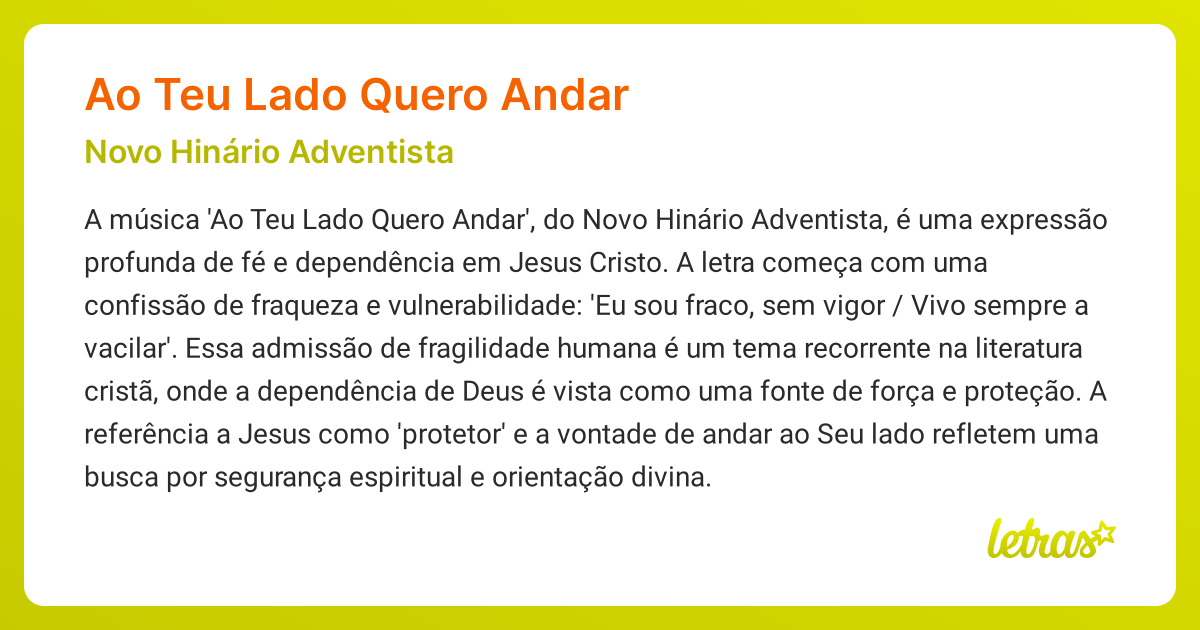Significado da música AO TEU LADO QUERO ANDAR (Novo Hinário Adventista ...