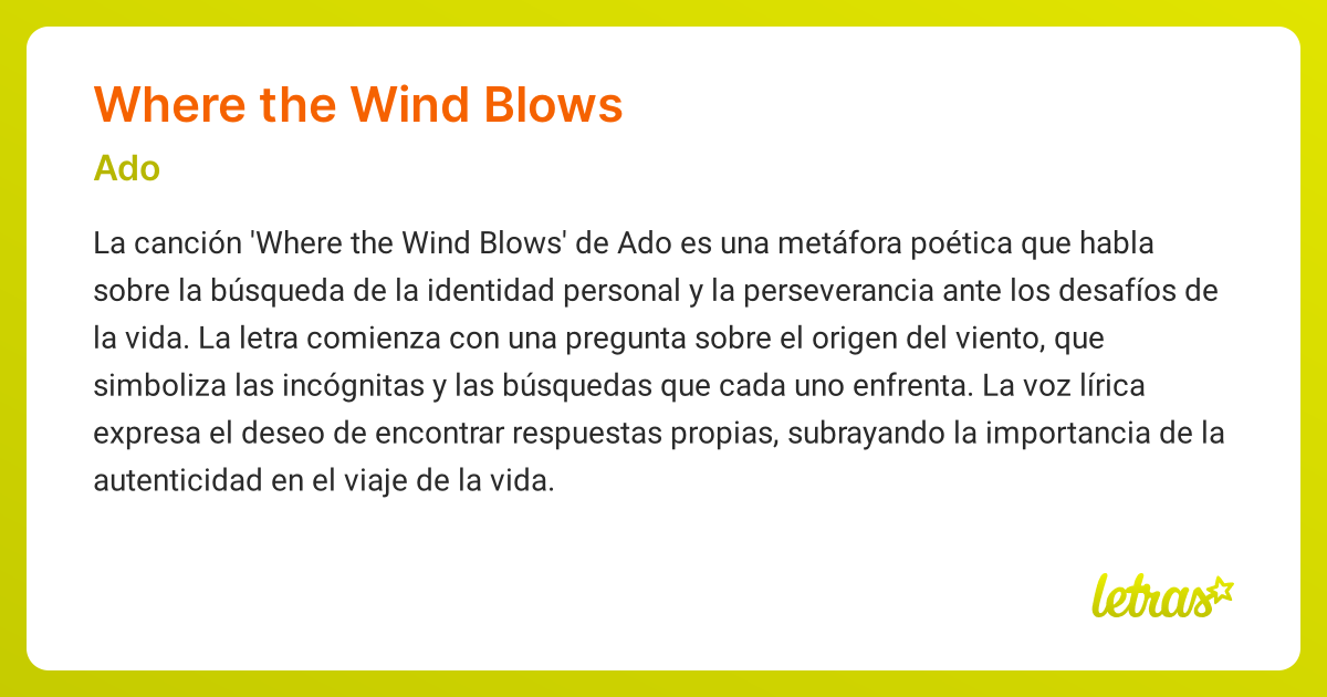 Significado de la canción WHERE THE WIND BLOWS (Ado) - LETRAS.COM