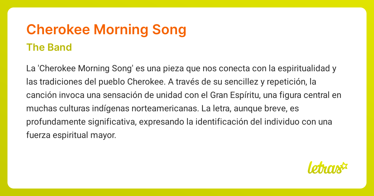 Significado de la canción CHEROKEE MORNING SONG (The Band) - LETRAS.COM