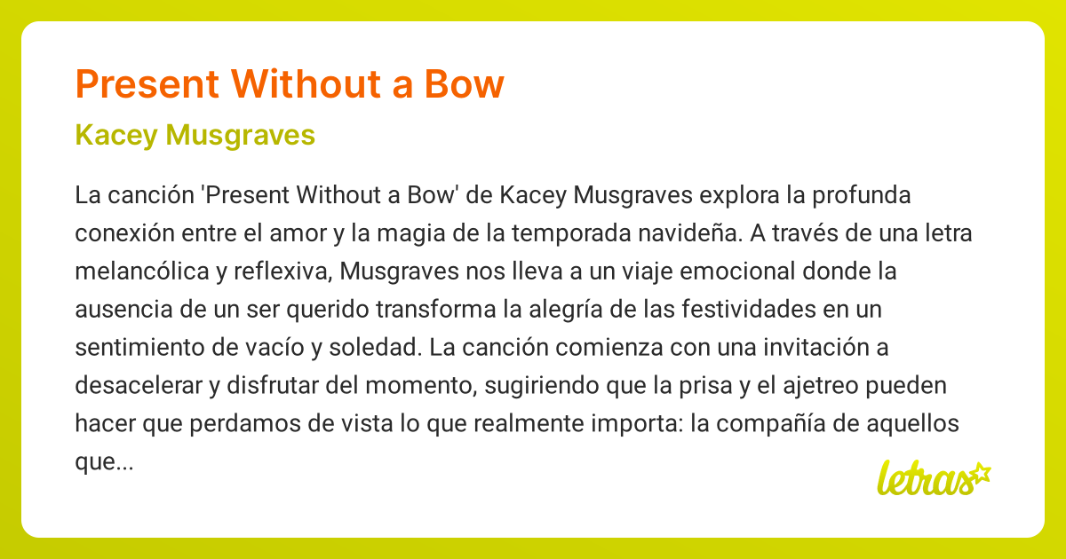 Significado de la canción PRESENT WITHOUT A BOW (Kacey Musgraves ...