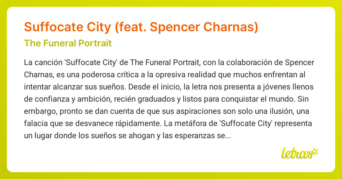 Significado de la canción Suffocate City (feat. Spencer Charnas) (The ...