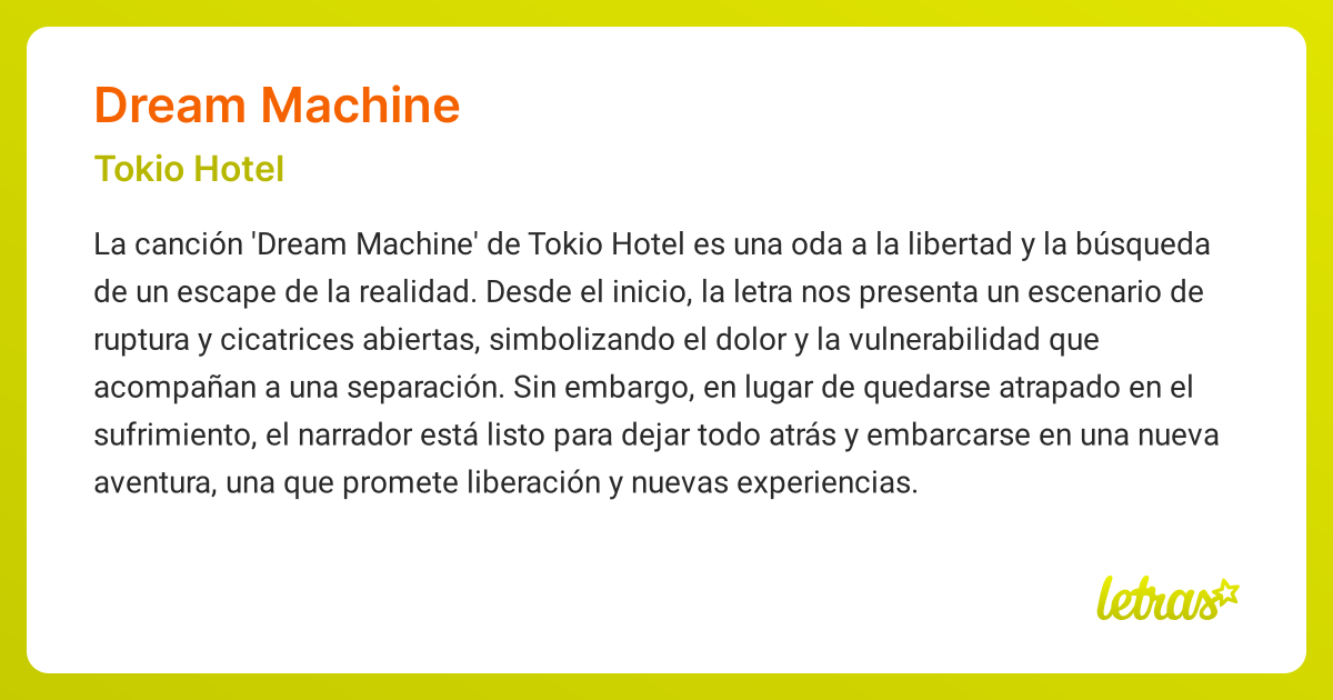 Significado de la canción DREAM MACHINE (Tokio Hotel) - LETRAS.COM