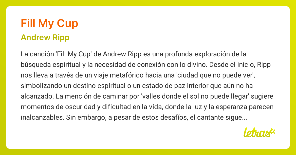 Significado de la canción FILL MY CUP (Andrew Ripp) - LETRAS.COM