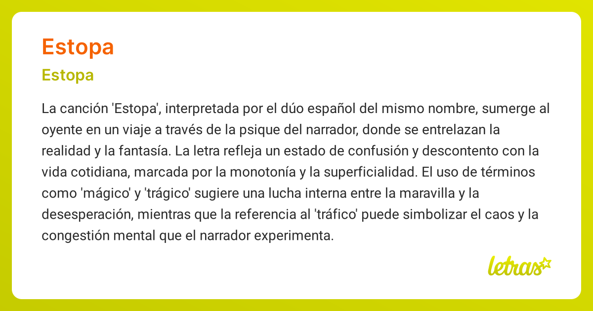 Significado de la canción ESTOPA (Estopa) - LETRAS.COM