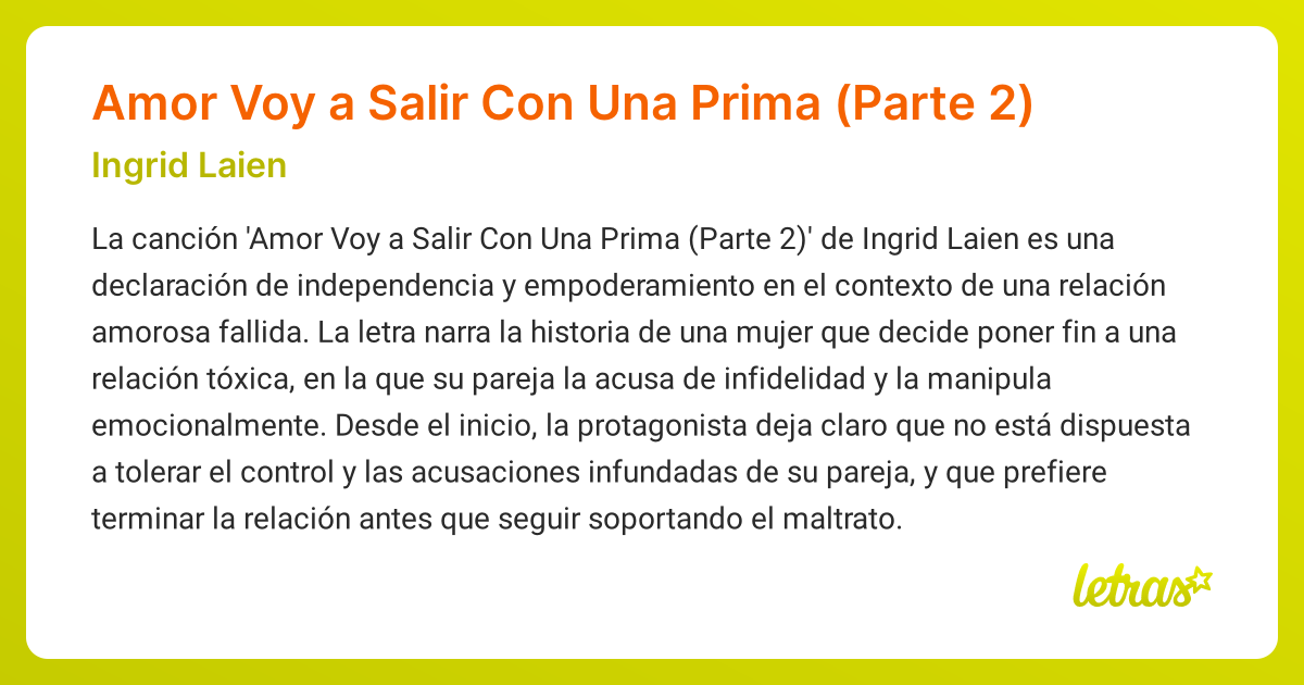 Significado de la canción Amor Voy a Salir Con Una Prima (Parte 2 ...