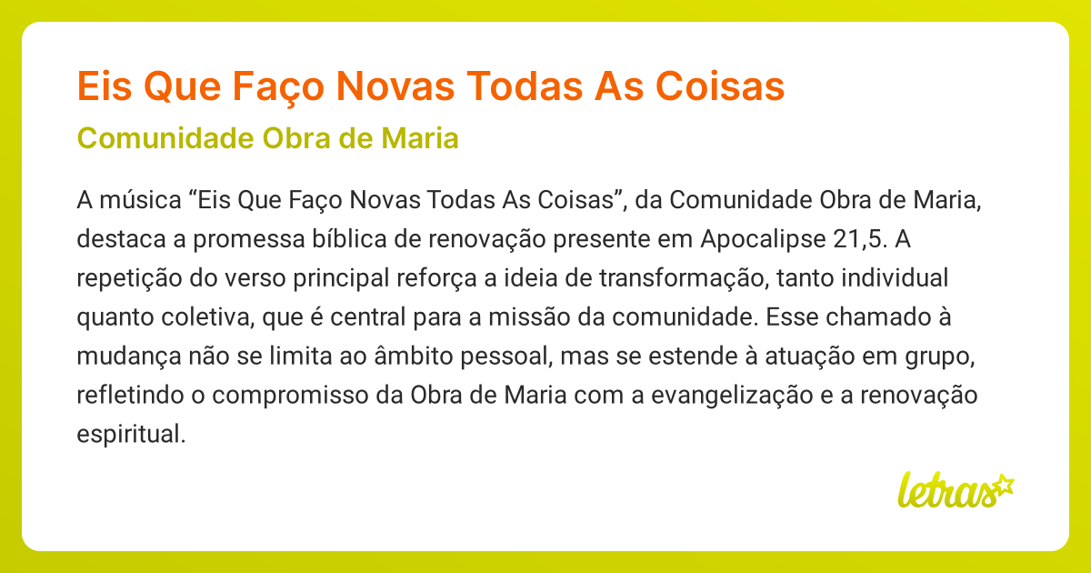Significado da música Eis Que Faço Novas Todas As Coisas (Comunidade ...