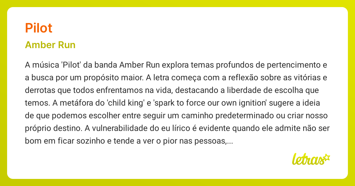 Significado da música PILOT (Amber Run) - LETRAS.MUS.BR