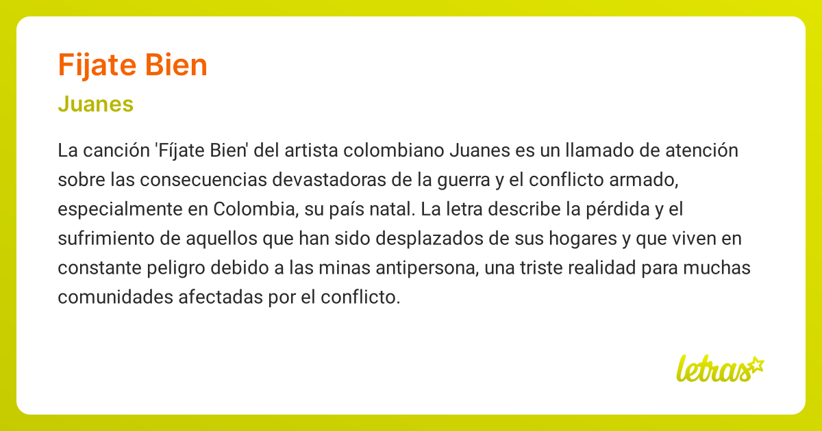 Significado de la canción FIJATE BIEN (Juanes) - LETRAS.COM