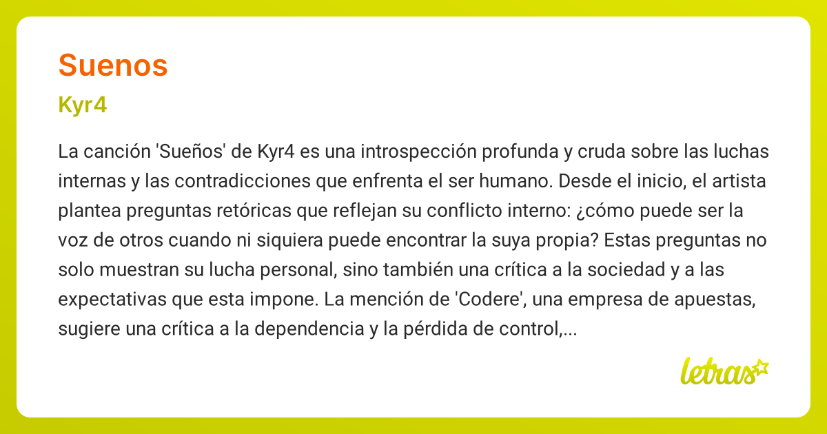 Significado de la canción SUENOS (Kyr4) - LETRAS.COM